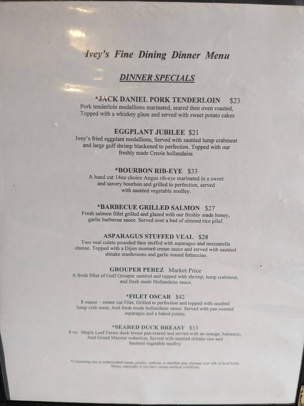 Menu at Ivey's Restaurant, Robertsdale