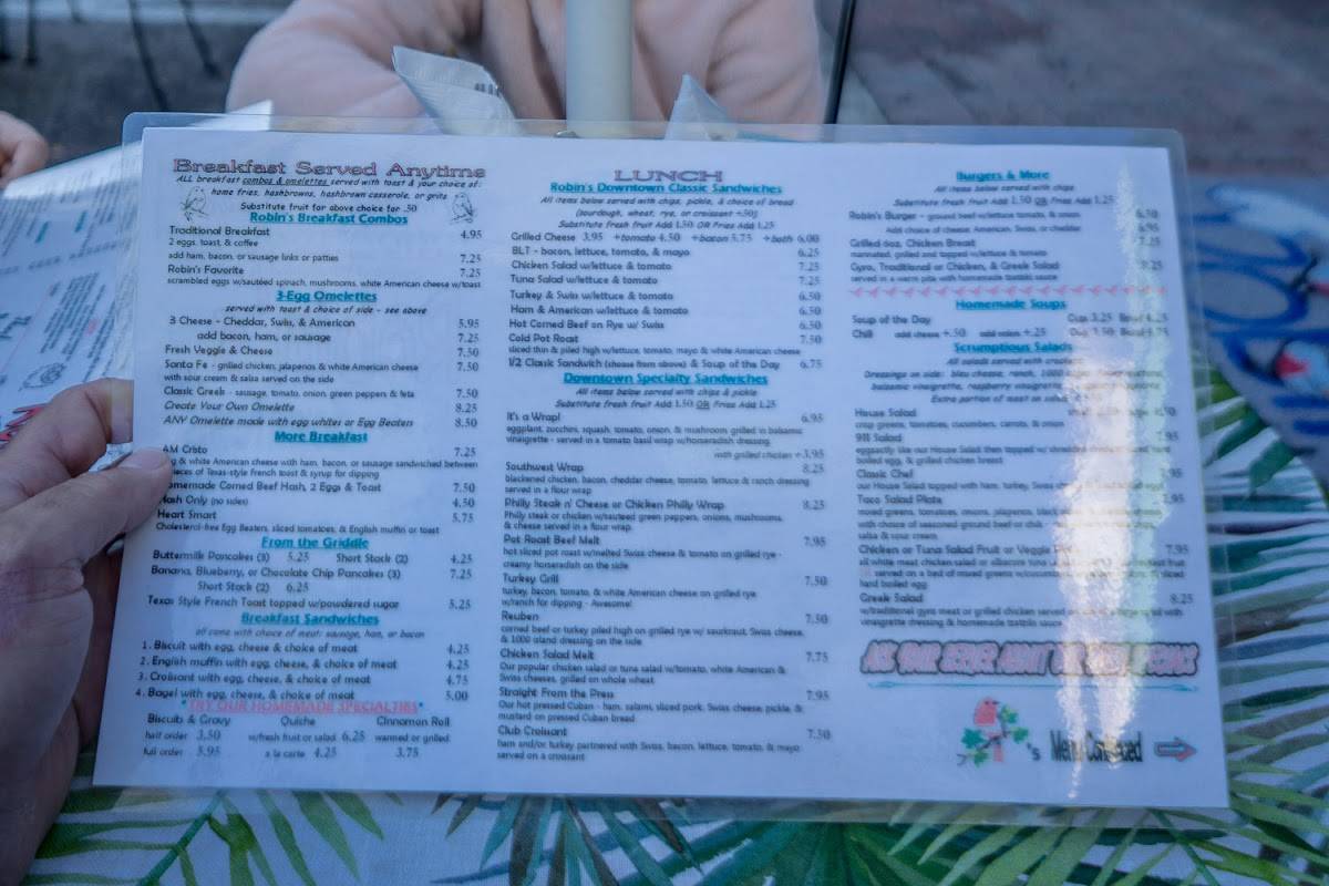 Menu at Robin's Downtown Cafe, Bradenton