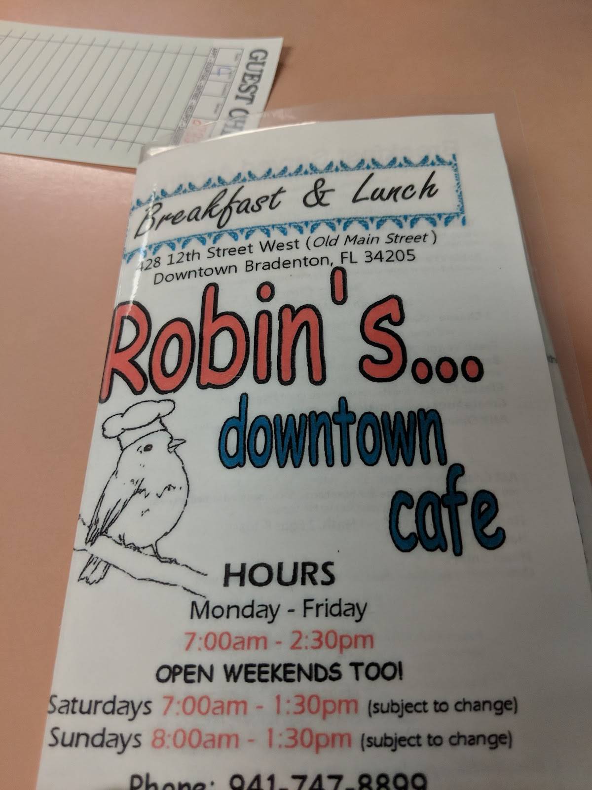 Menu at Robin's Downtown Cafe, Bradenton