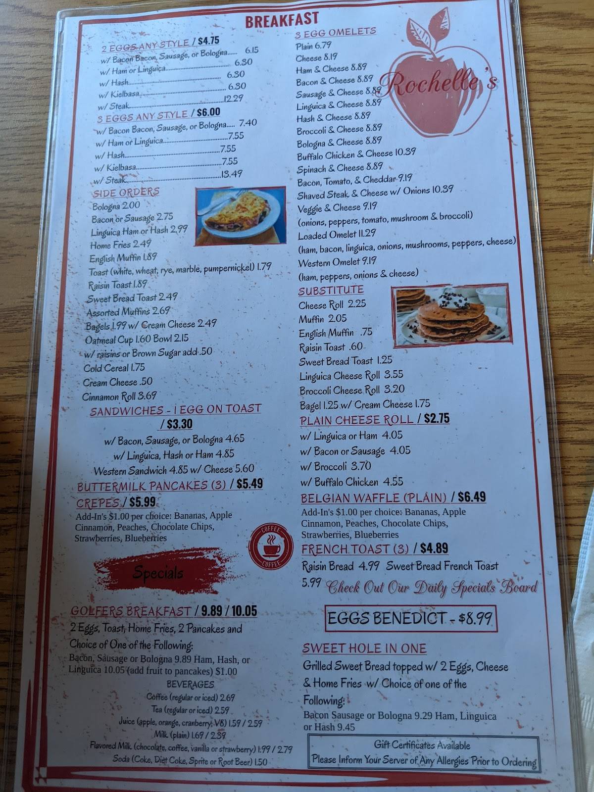 Menu at Rochelle's Restaurant, Acushnet