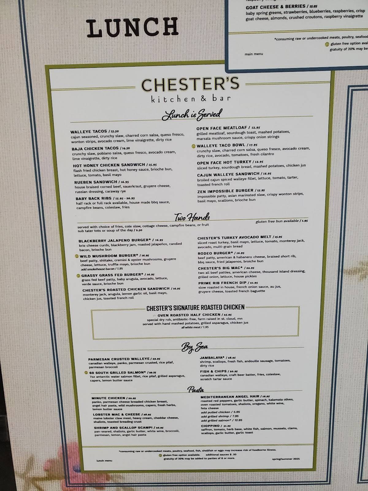 Menu at Chester's Kitchen & Bar, Rochester