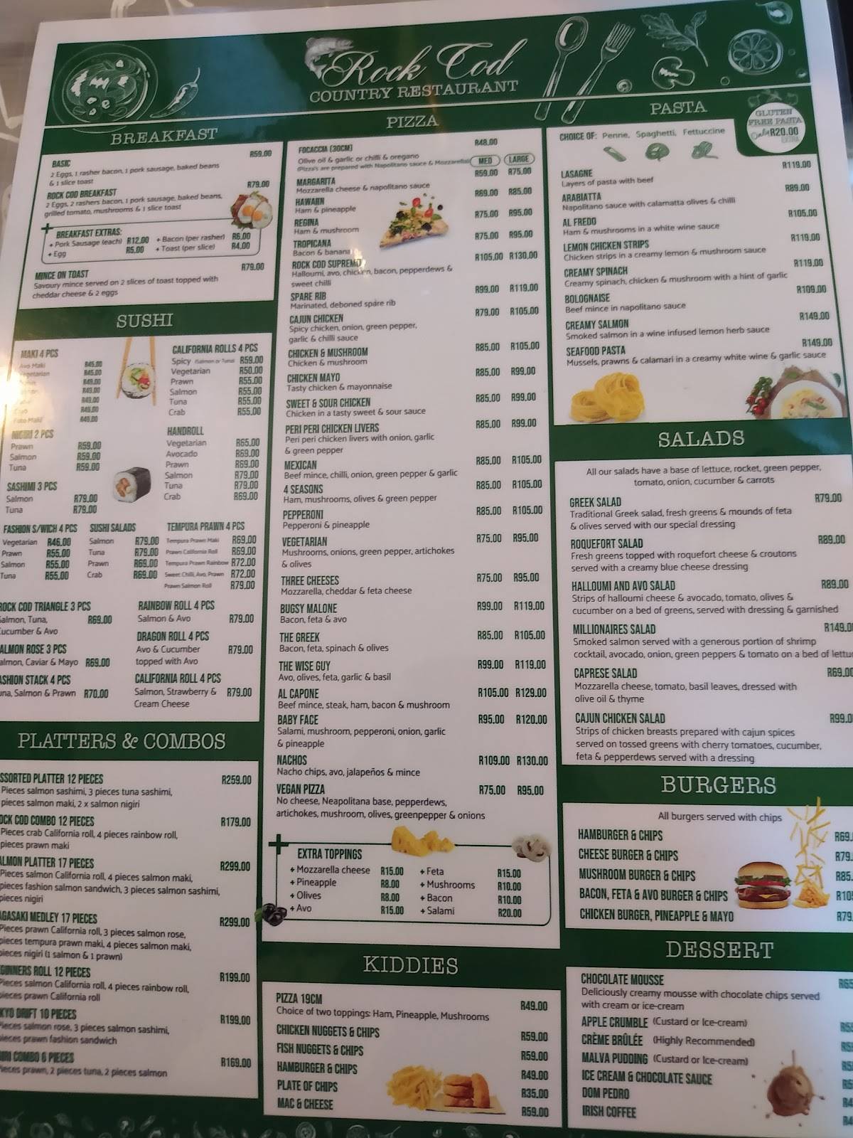 Menu at Rock Cod Country Restaurant, Roodepoort