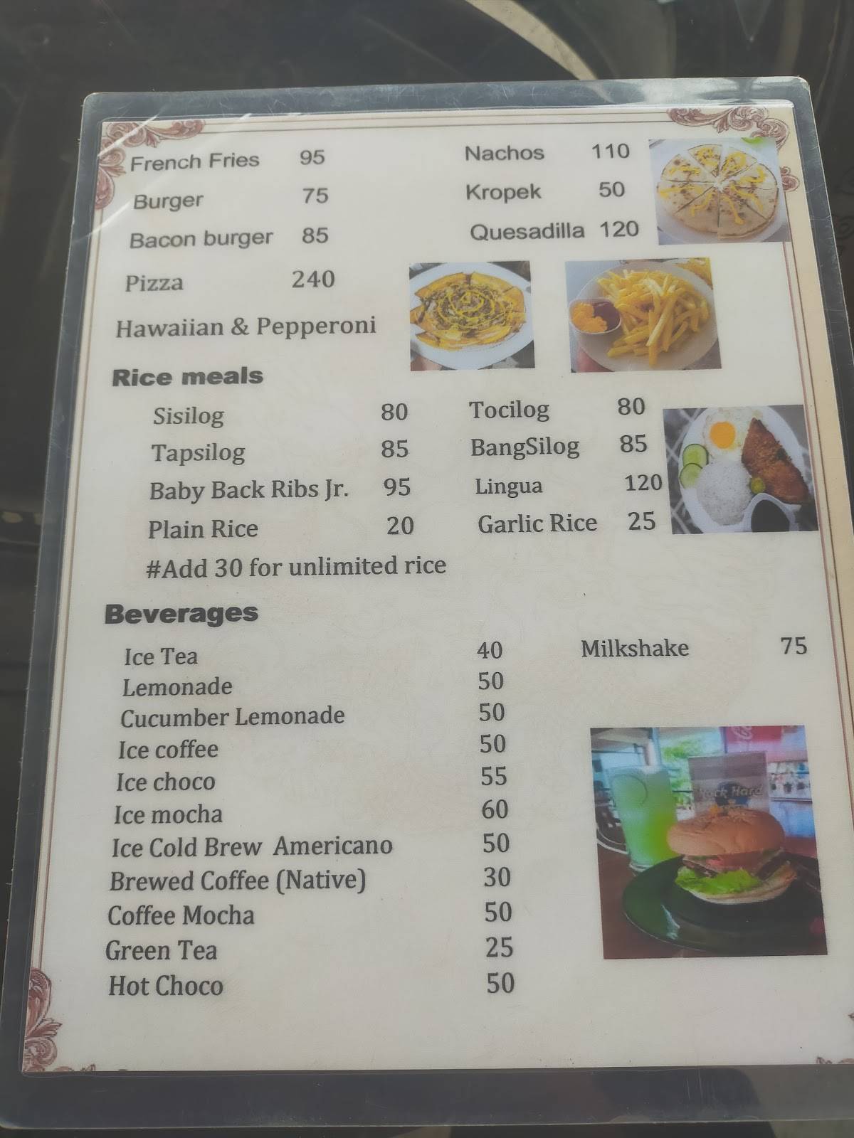 Menu at Rock Hard Cafe, Bacolod
