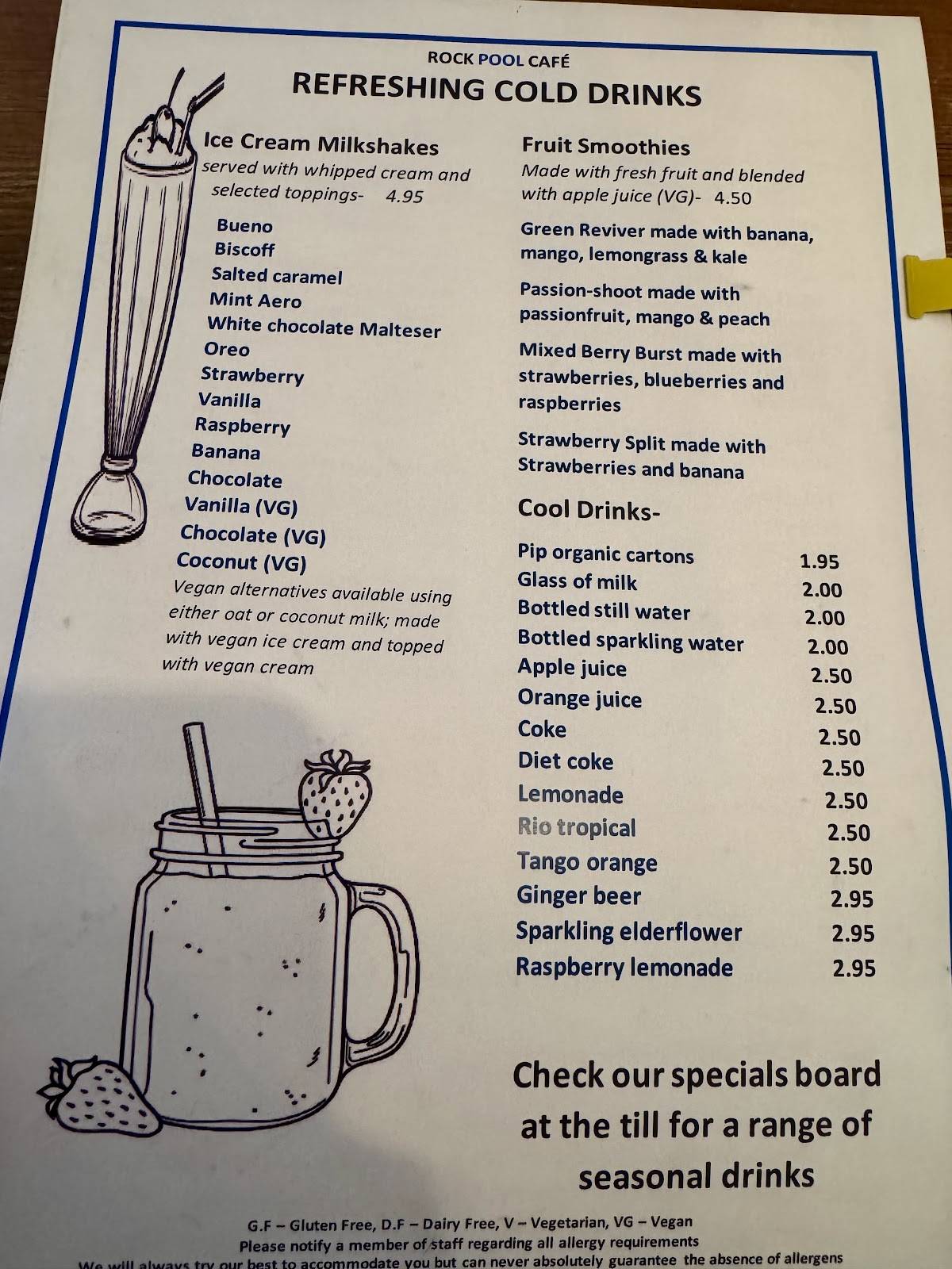 Menu at Rock Pool Café/Takeaway cafe, Bideford