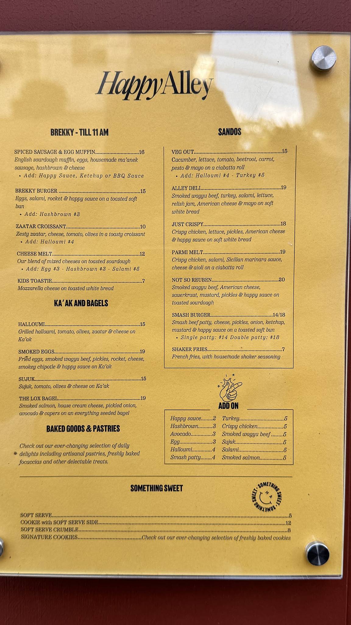 Menu at Happy Alley cafe, Rockdale