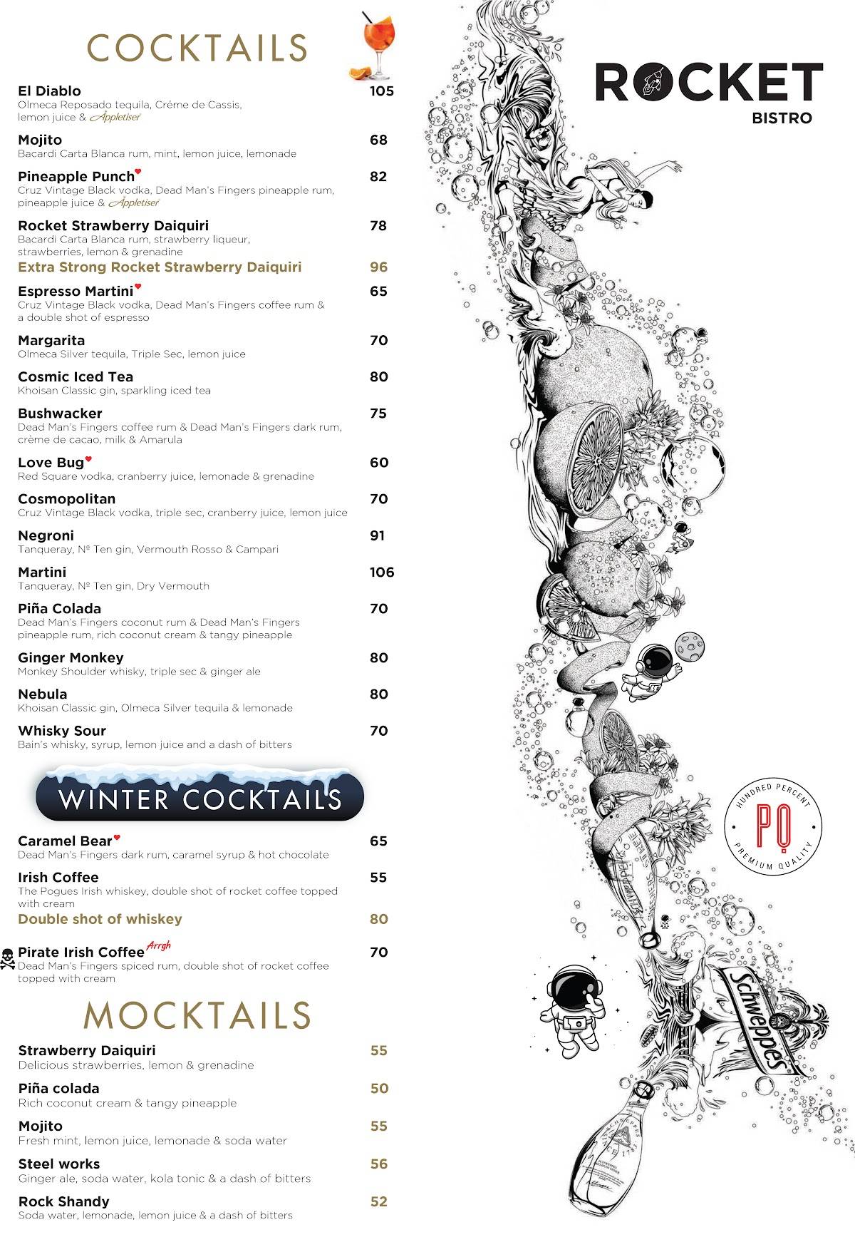 Menu at Rocket restaurant, George