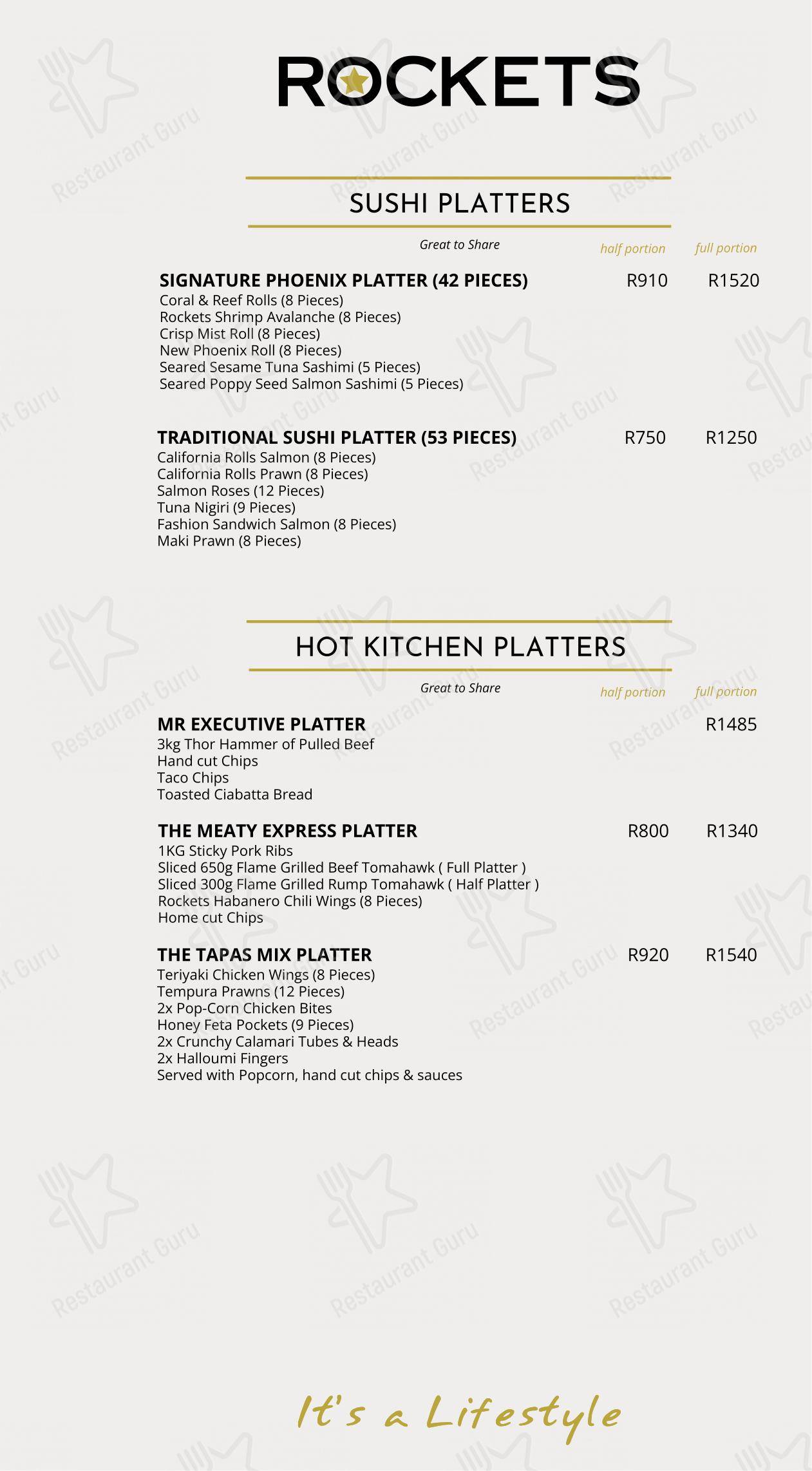 Menu at Rockets Restaurant Umhlanga, Umhlanga