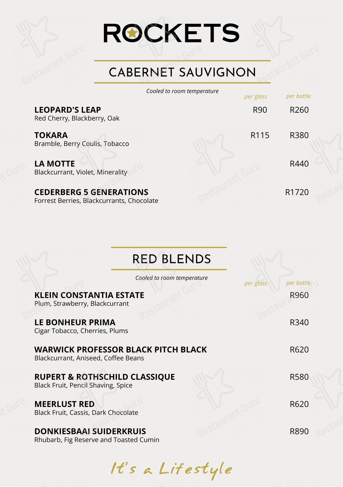 Menu at Rockets Restaurant Umhlanga, Umhlanga
