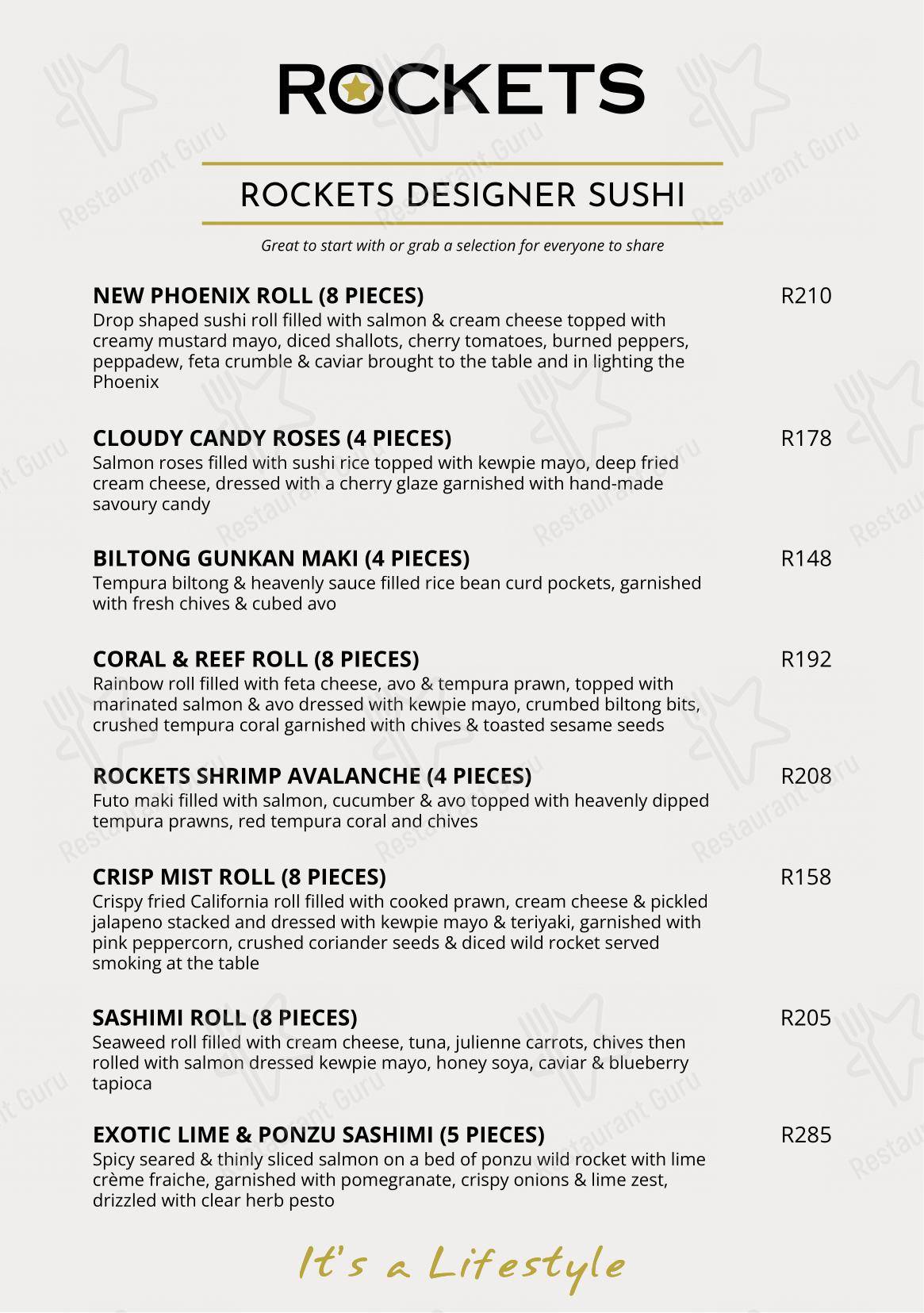 Menu at Rockets Restaurant Umhlanga, Umhlanga