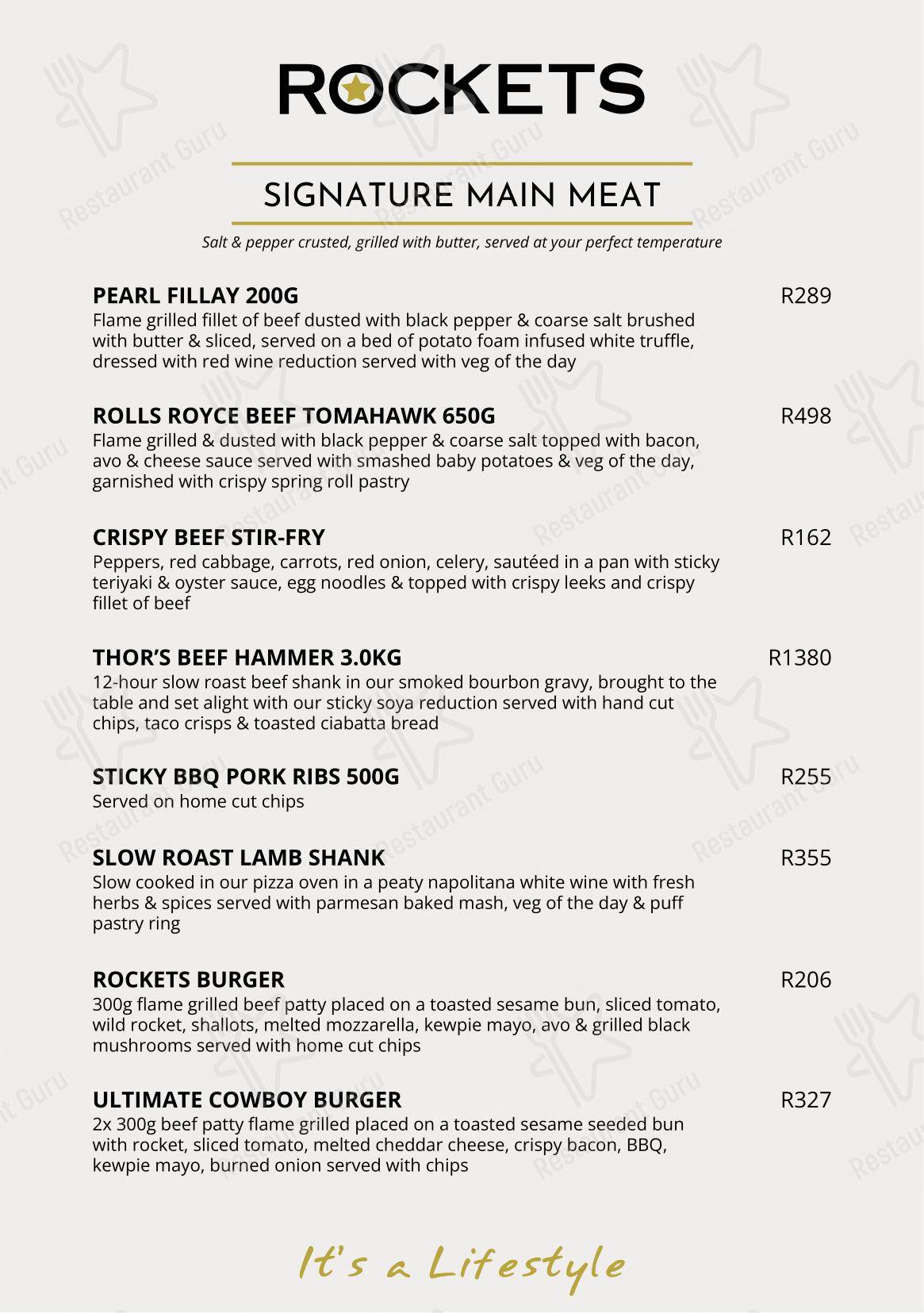 Menu at Rockets Restaurant Umhlanga, Umhlanga