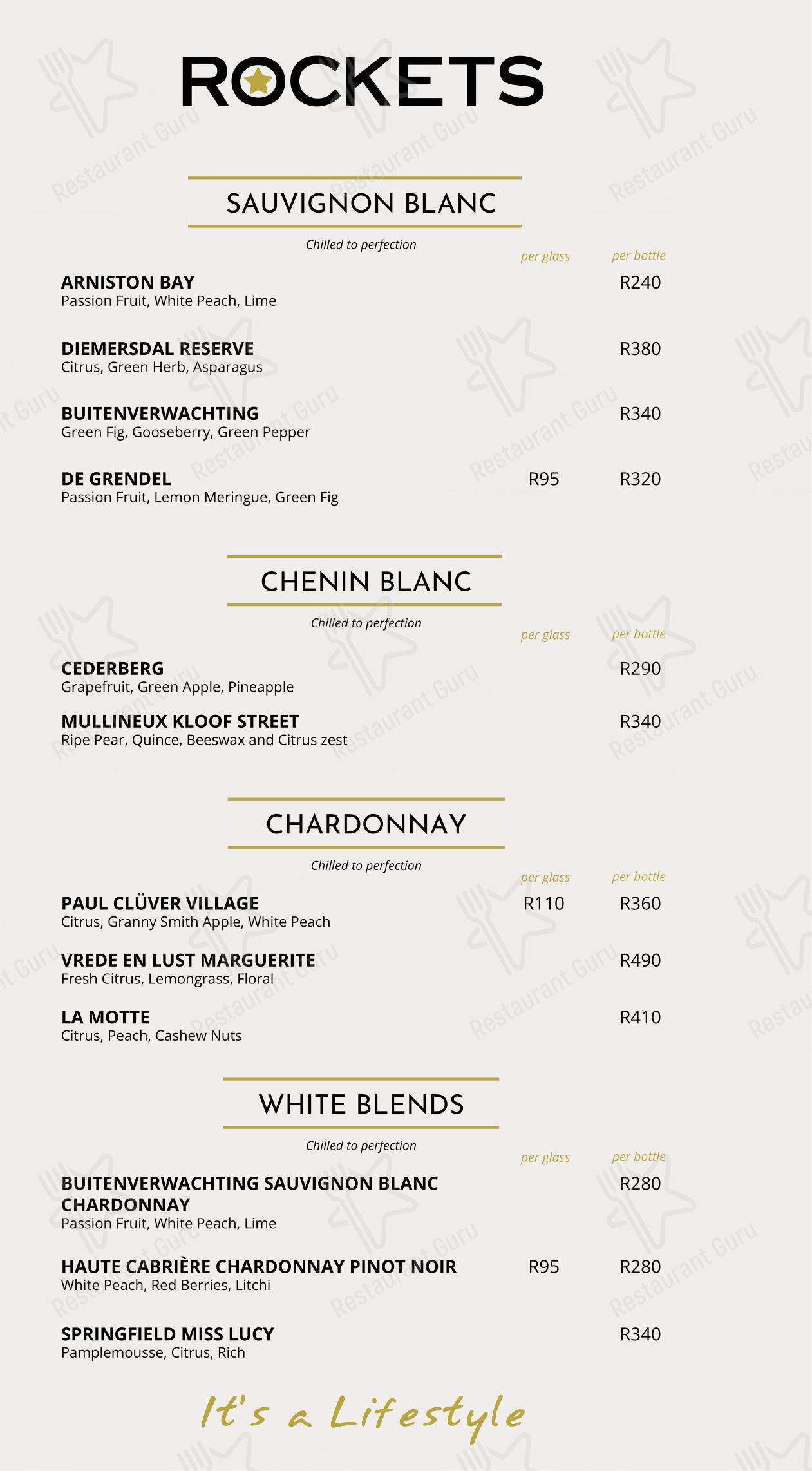 Menu at Rockets Restaurant Umhlanga, Umhlanga
