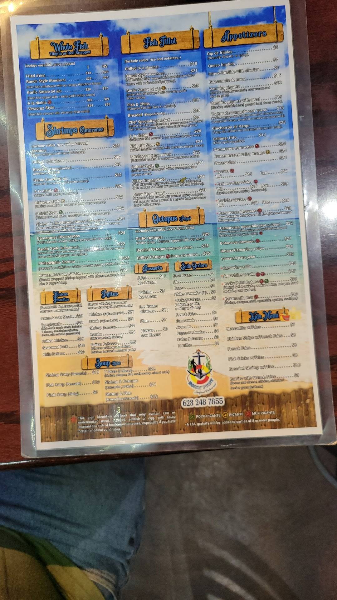 Menu at Rocky Point Seafood Restaurant, Gilbert