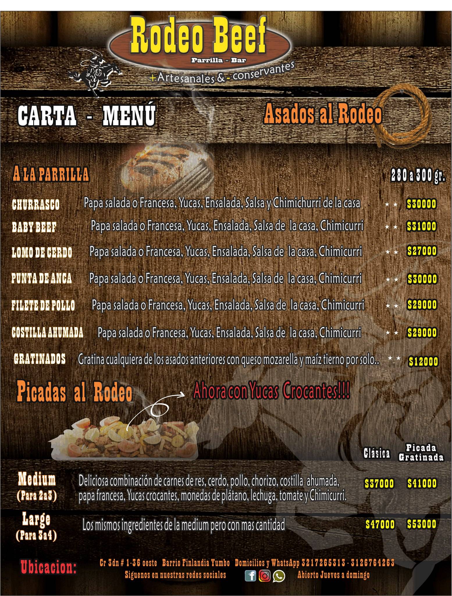 Menu at El Rancho De Rodeo restaurant, Yumbo
