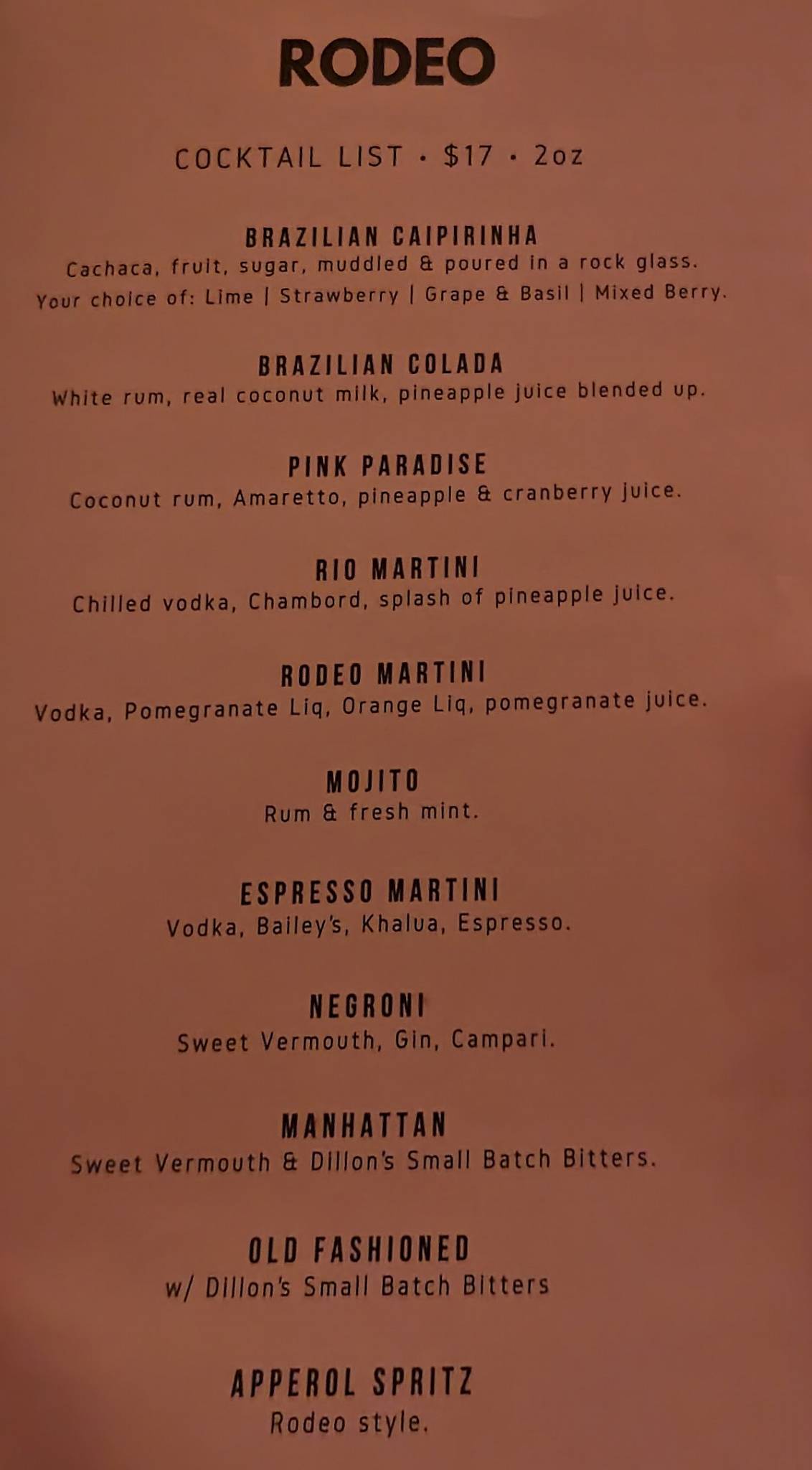 Menu at Rodeo Brazilian Steakhouse Rodizio, Toronto