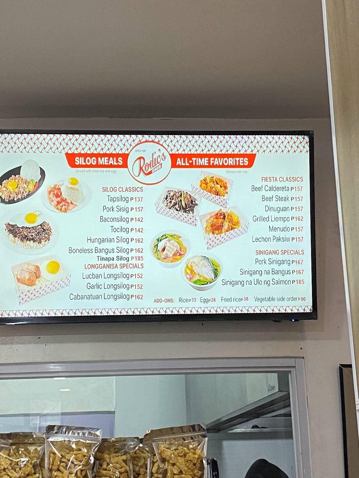 Carta del restaurante Rodic's Diner, Manila, Taft Ave