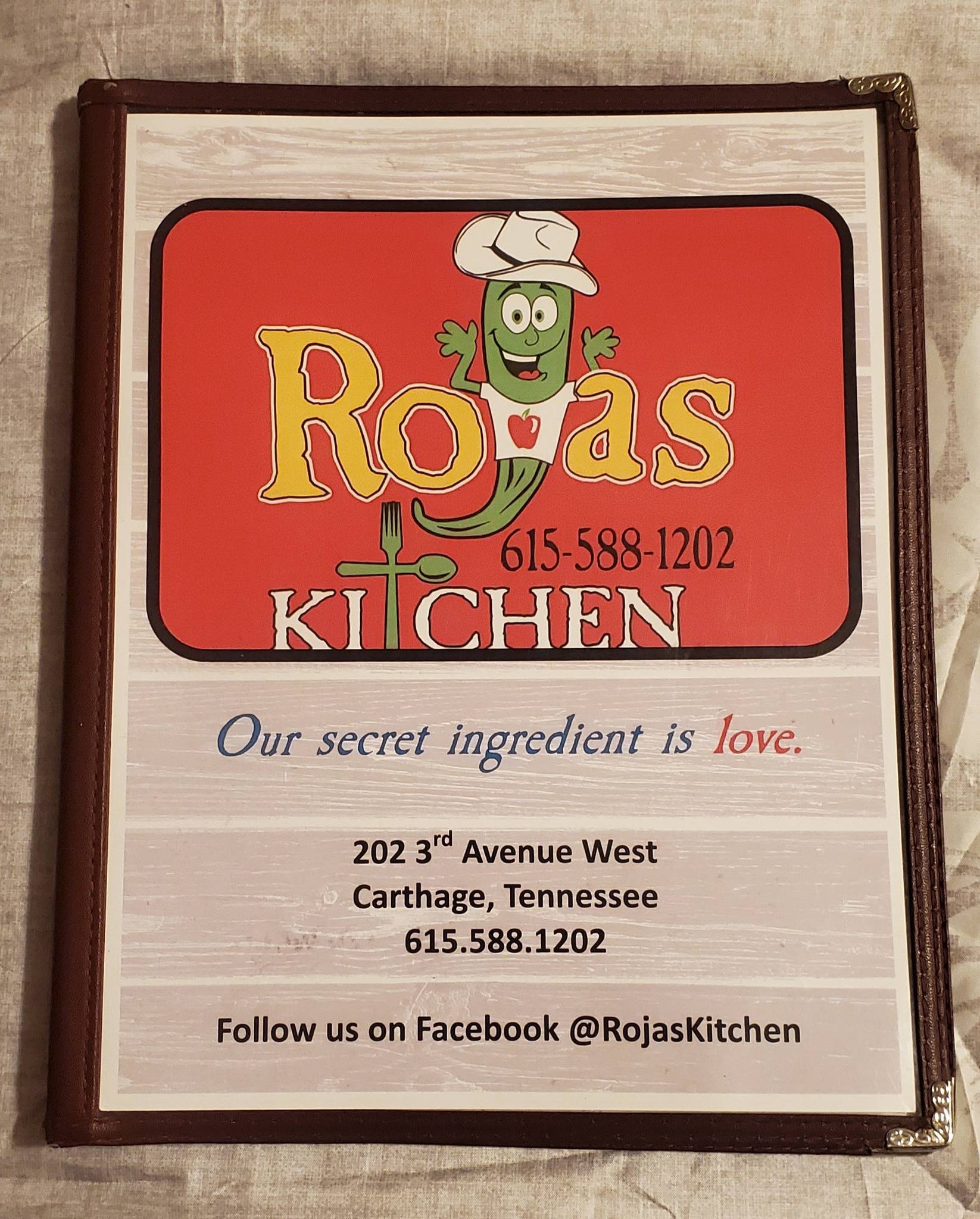 Menu at Rojas Kitchen restaurant, Carthage