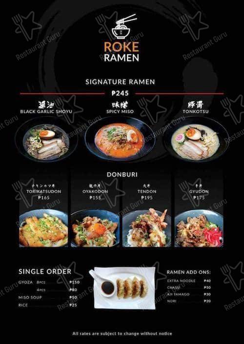 Menu at Roke Ramen restaurant, Pasig, C. Raymundo Ave