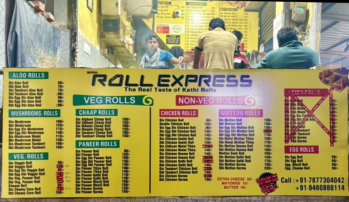 Menu at Roll Express, Jaipur, Karma Patel Marg