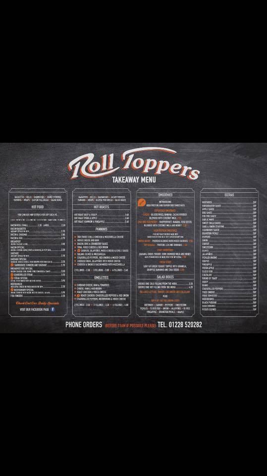 Menu at Roll Toppers fast food, Carlisle