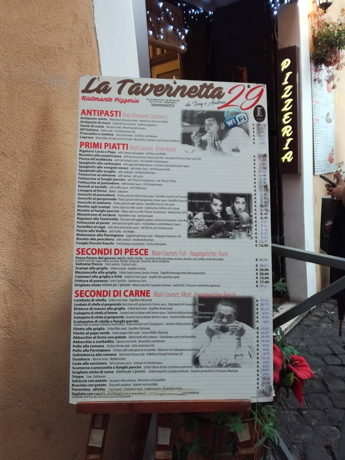 Menu at La Tavernetta 29 da Tony e Andrea pizzeria, Rome