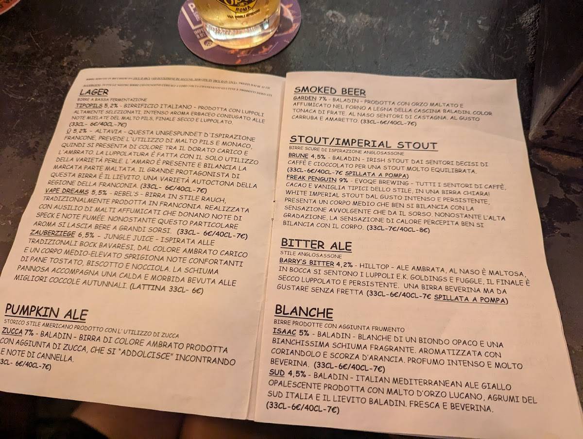 Menu at Open Baladin fast food, Rome