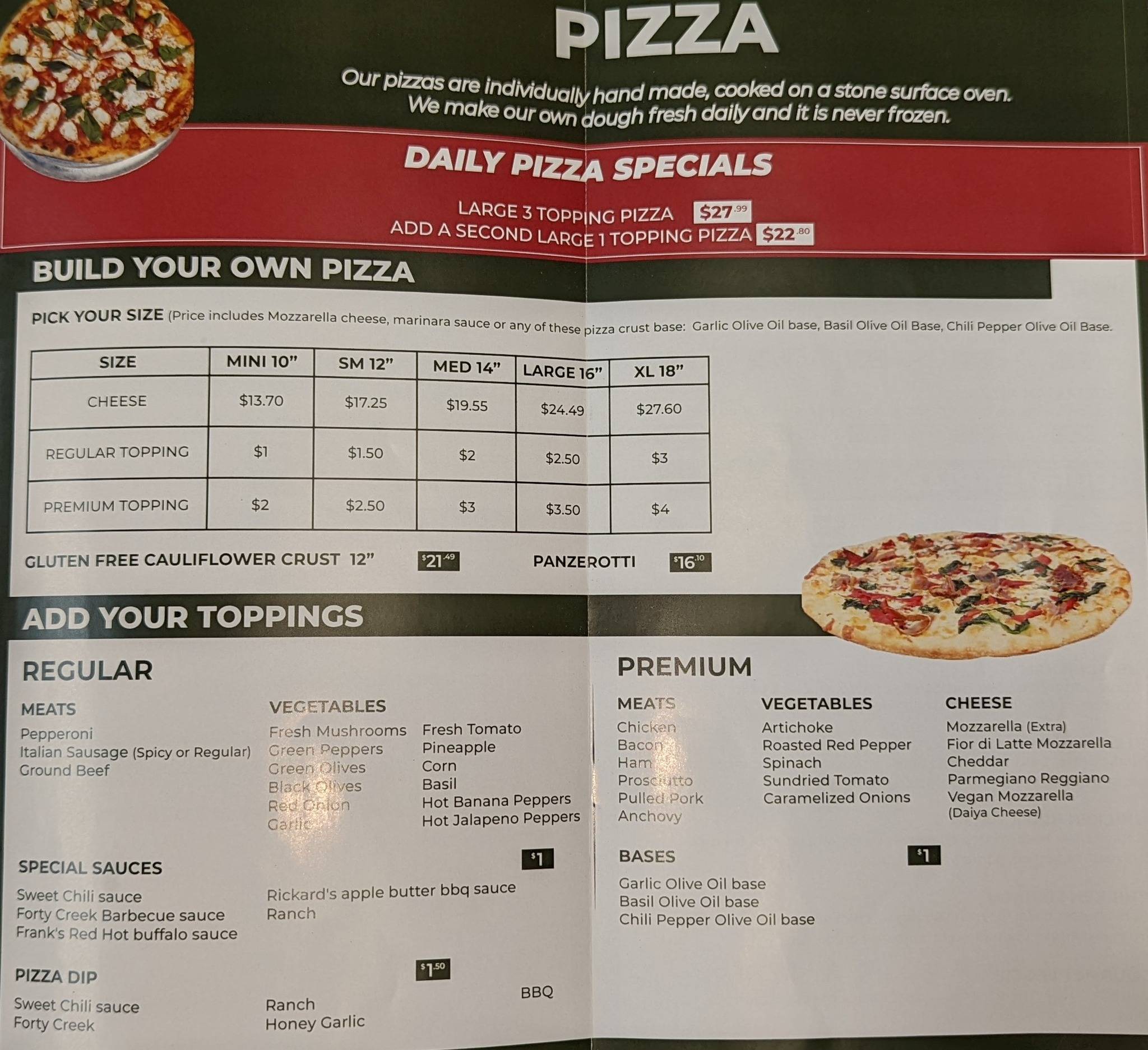 Menu at Rondo's Pizza Plus Bright's Grove pizzeria, Sarnia