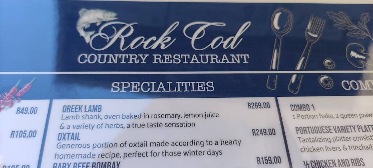 Menu at Rock Cod Country Restaurant, Roodepoort