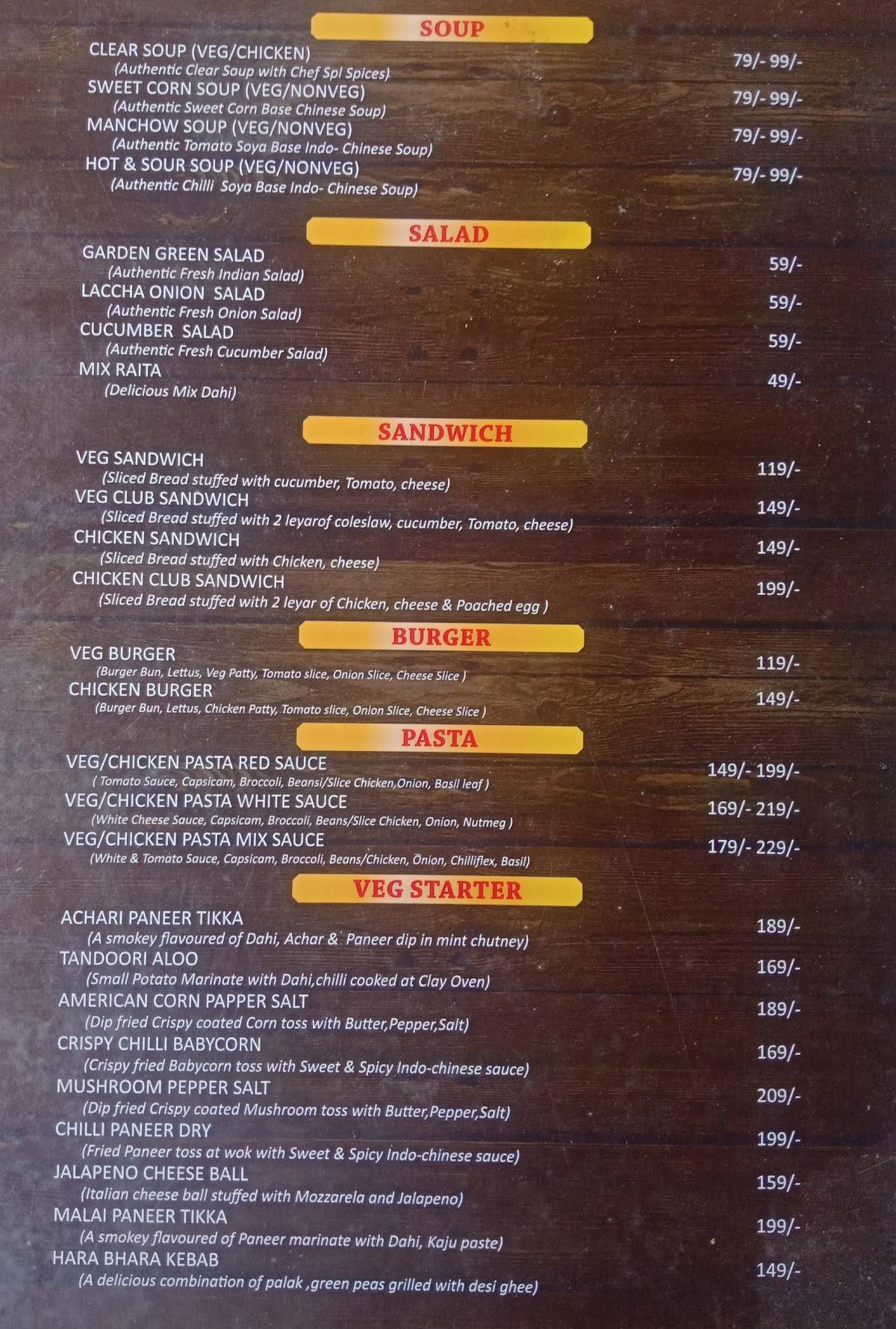 Menu at Rooftop Valley, Diamond Harbour