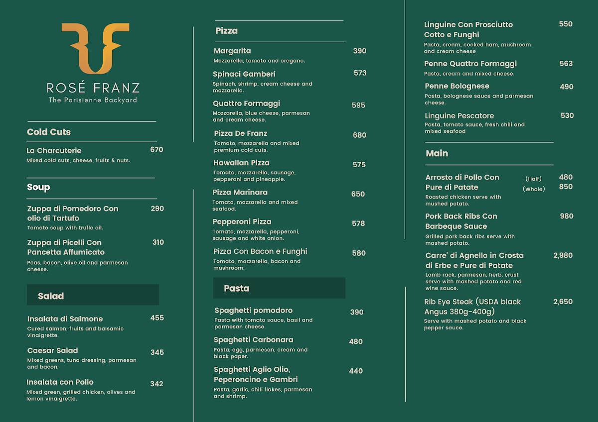 Menu at Rosé Franz Bacolod restaurant, Bacolod