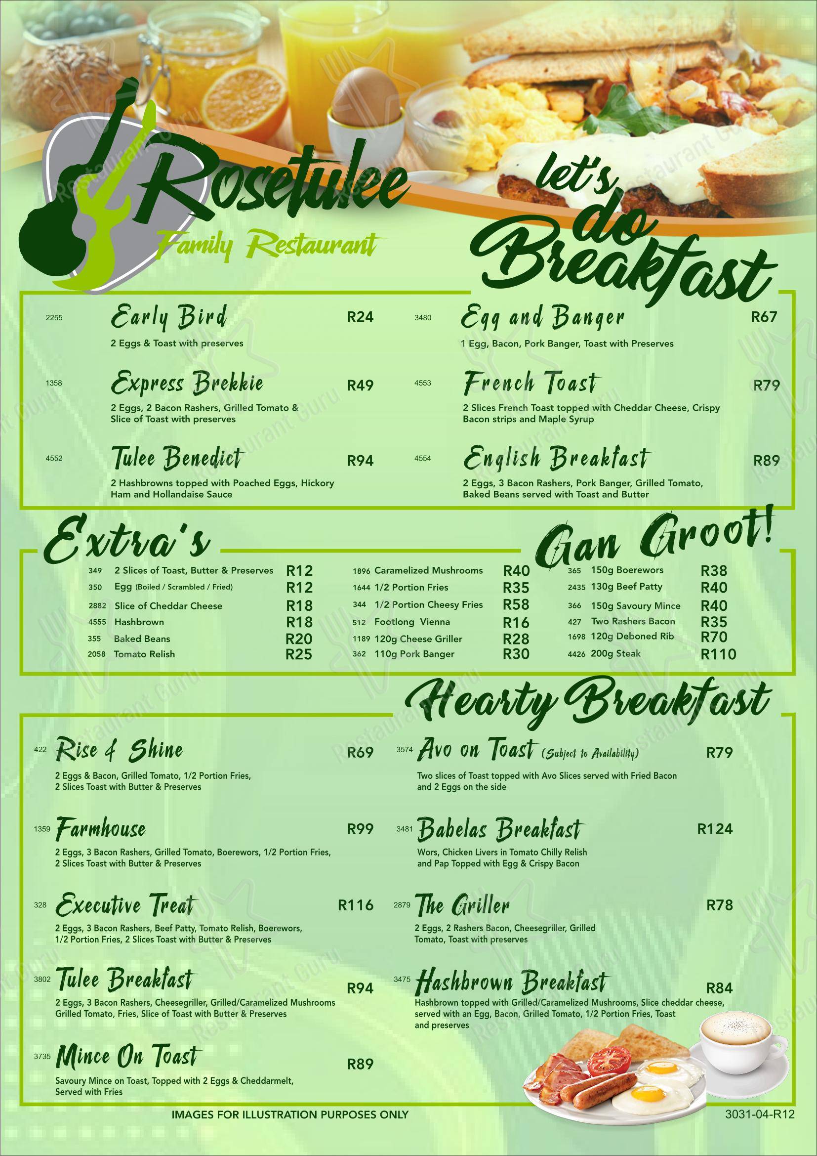 Menu at Rose Tulee pub & bar, Brakpan
