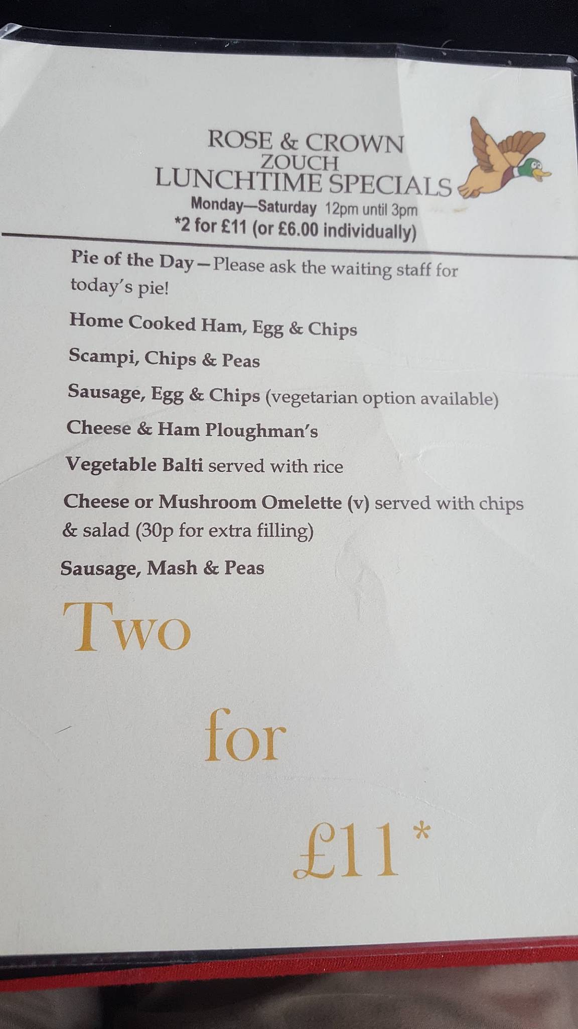 Menu at Rose & Crown Inn, Zouch pub & bar, Loughborough