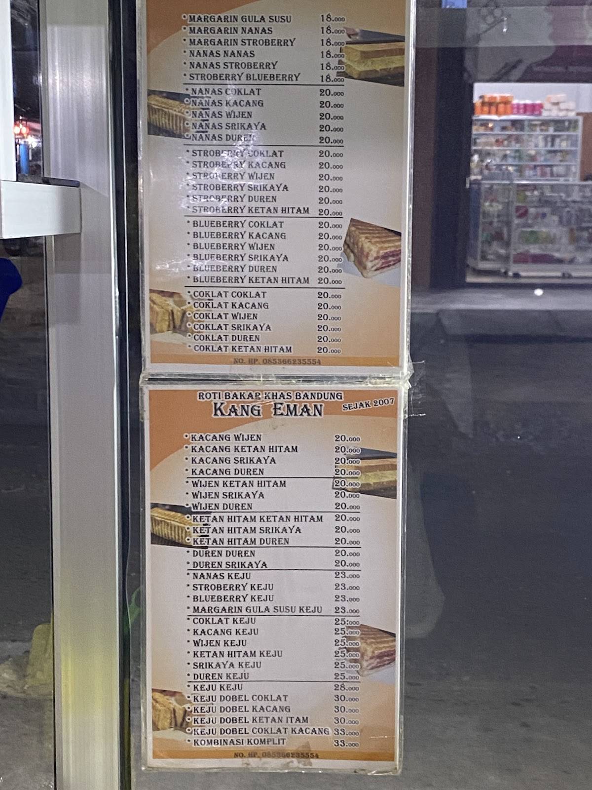 Menu at Roti Bakar Khas Bandung - Kang Eman cafe, Indonesia