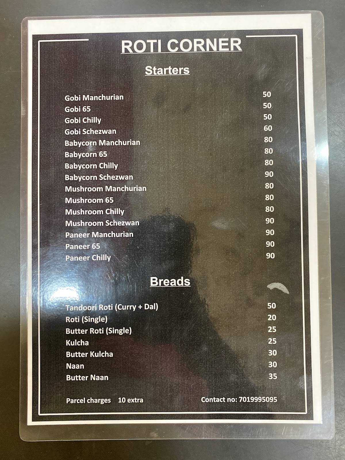 Menu at Roti corner, Bengaluru