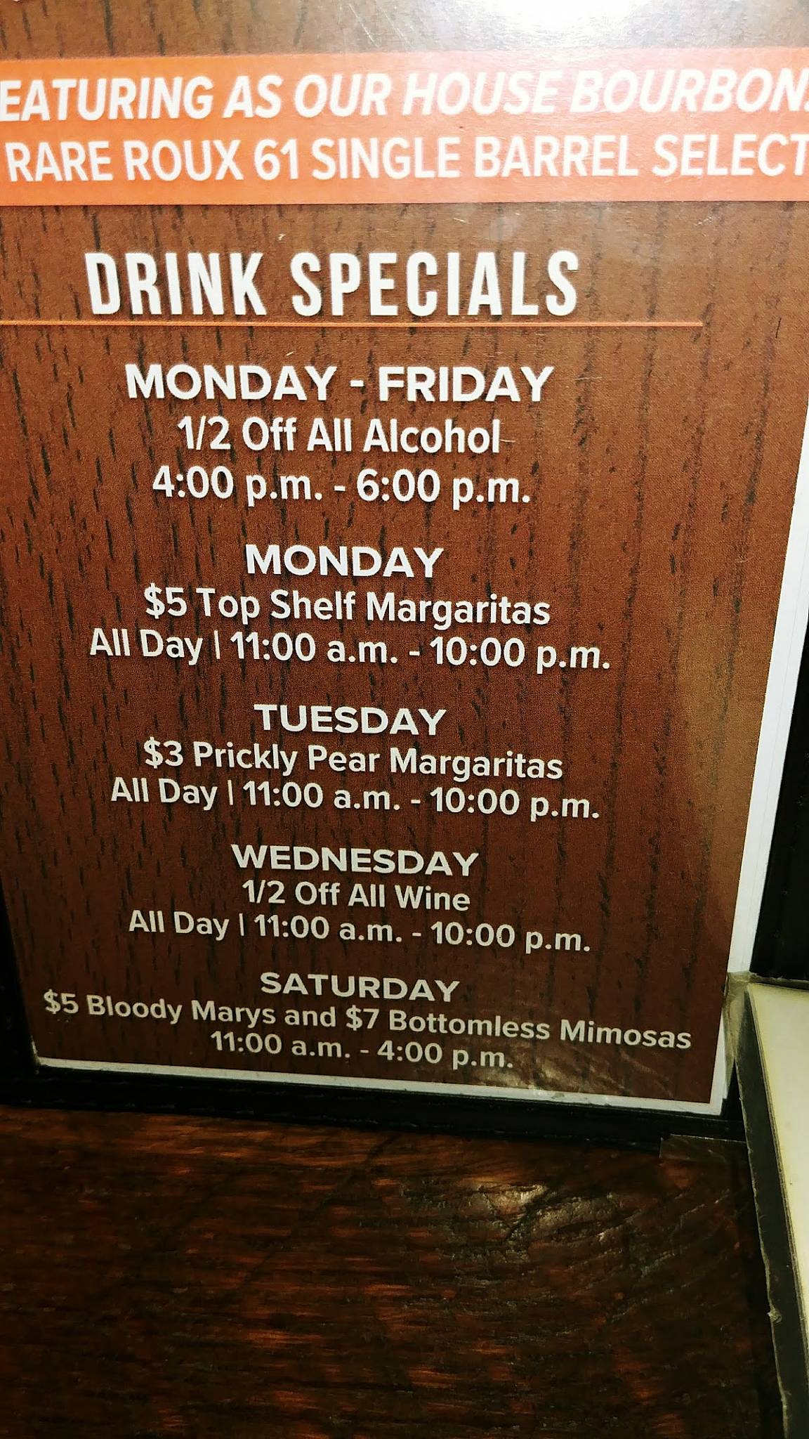 Menu at Roux 61 Seafood & Grill restaurant, Baton Rouge