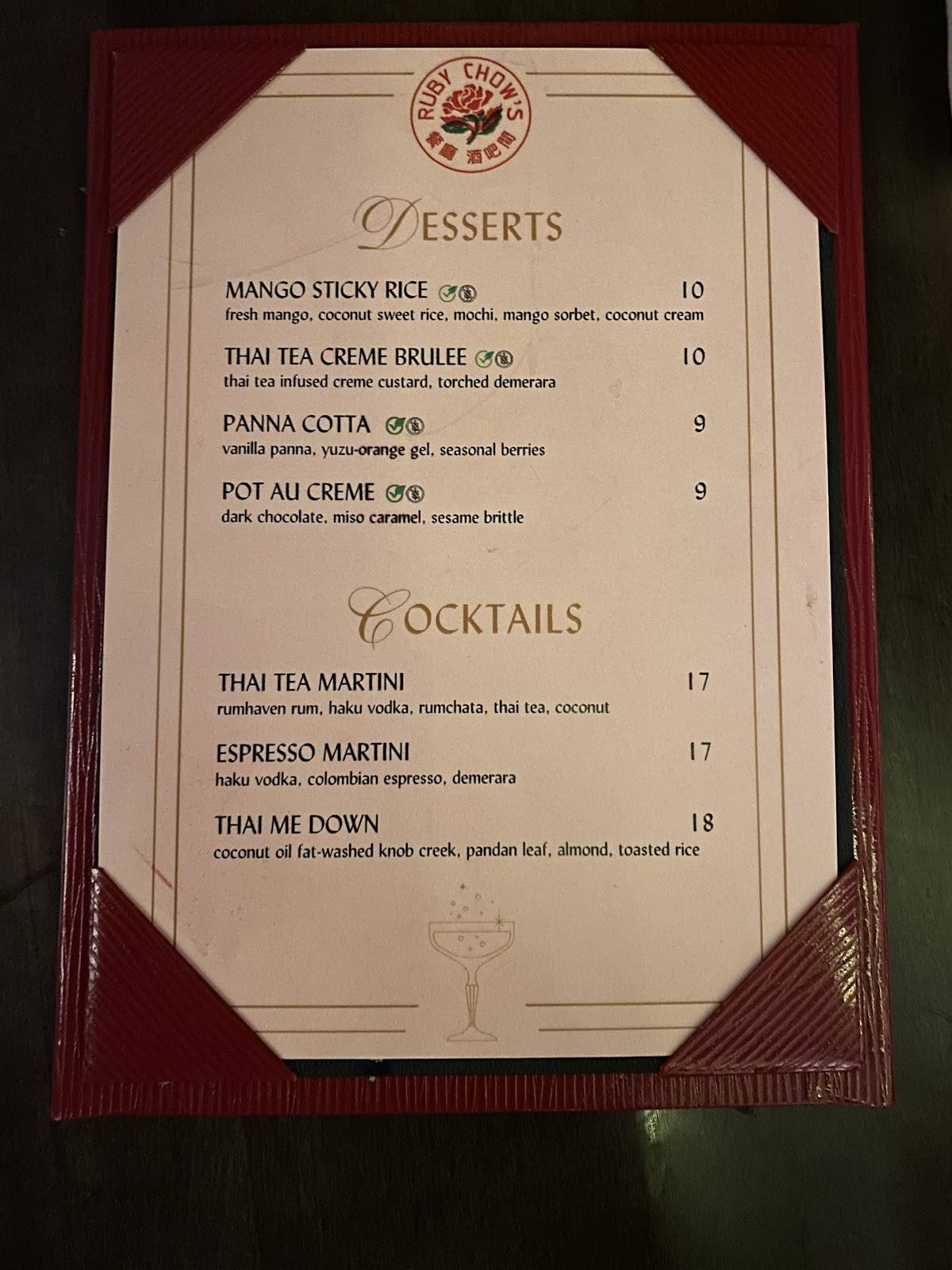 Menu at Ruby Chow's restaurant, Atlanta