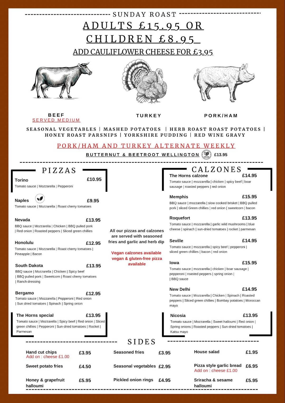 Menu at The Horns Inn, Slitting Mill pub & bar, Rugeley
