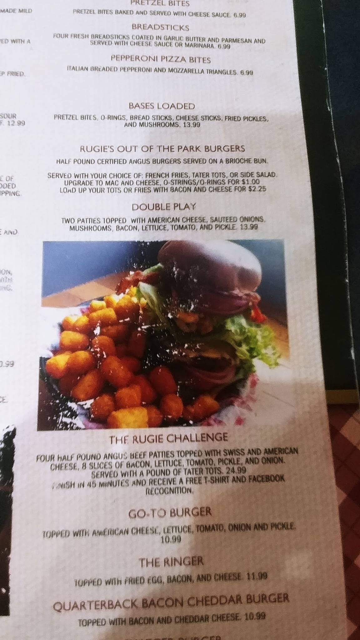 Menu at Rugies Dugout pub & bar, Monticello
