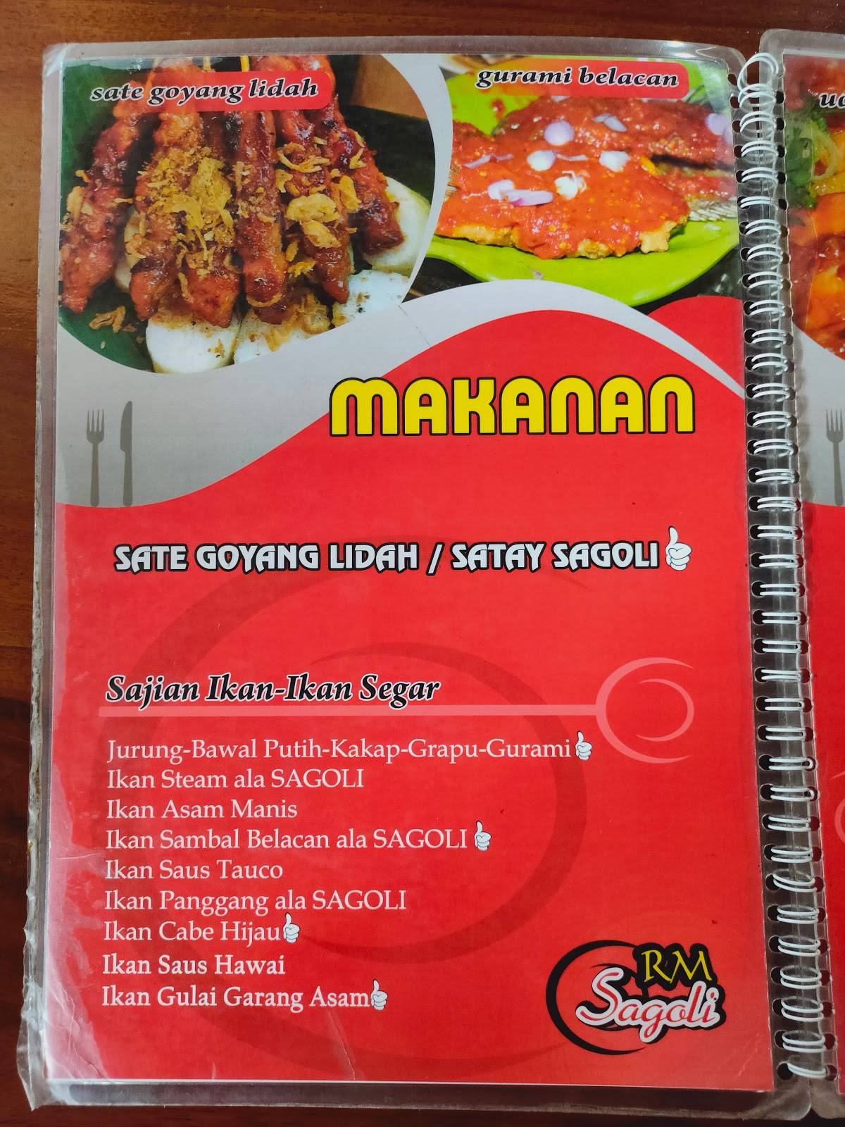 Menu at Rumah Makan Sagoli restaurant, Binjai