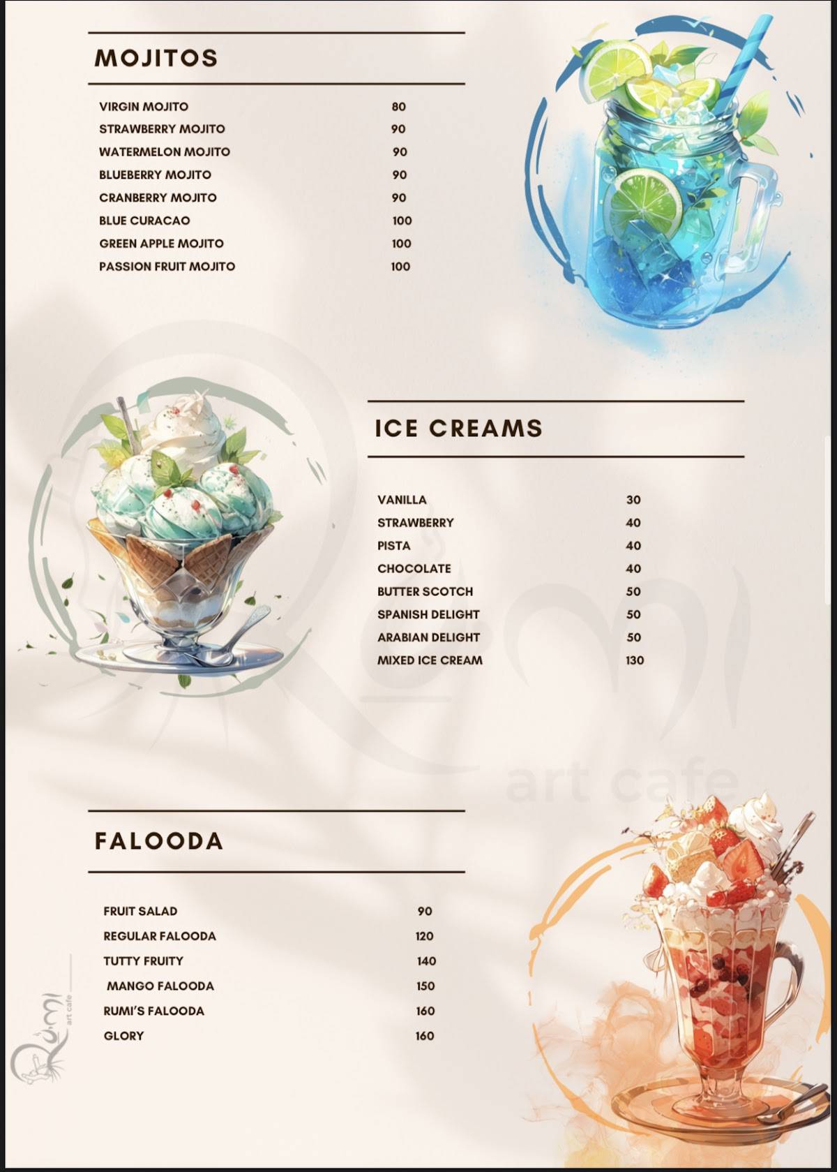 Menu at Rumi Art Cafe, Mukkam