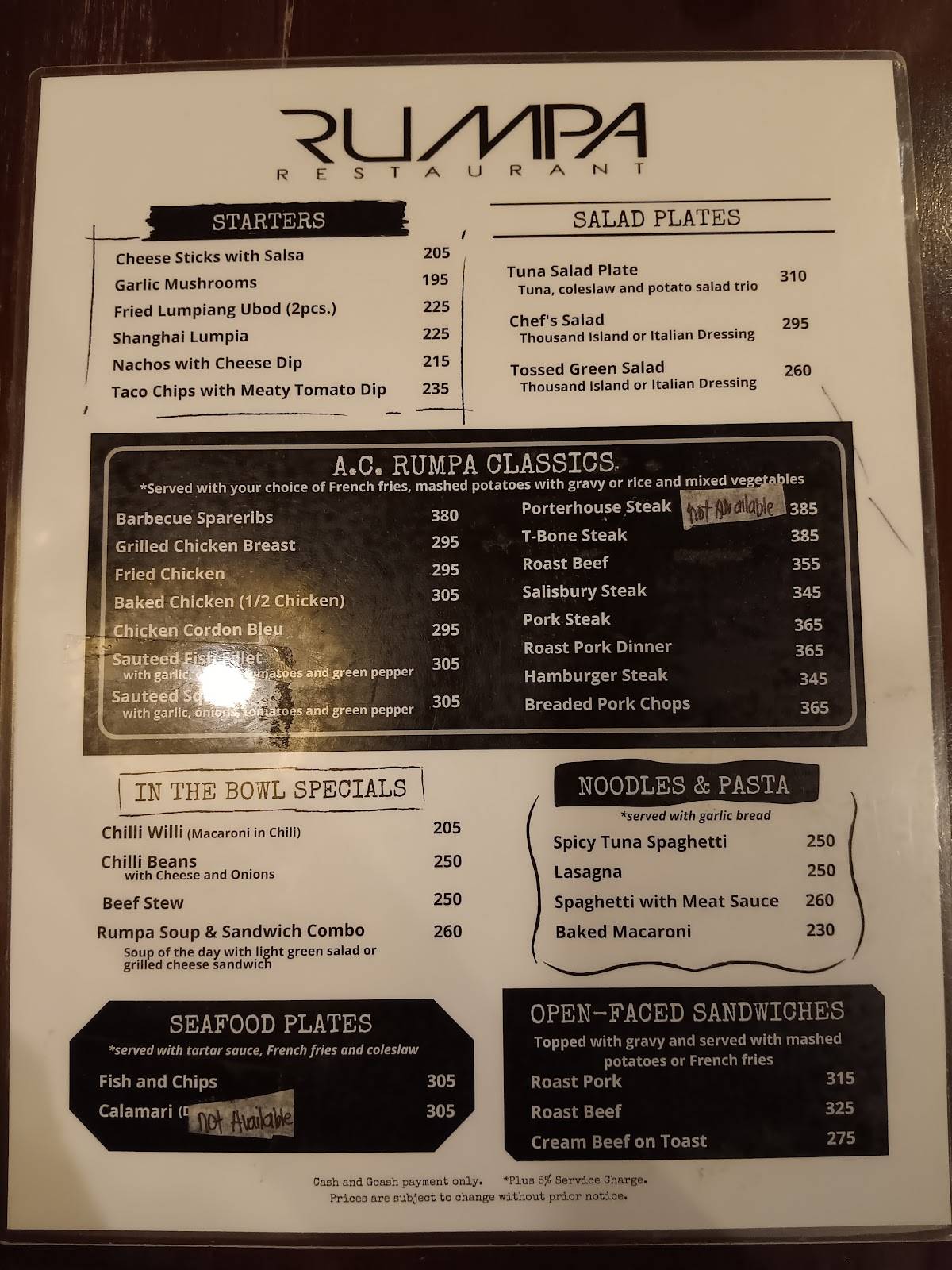 Menu at Rumpa Restaurant, Angeles, Surla Street