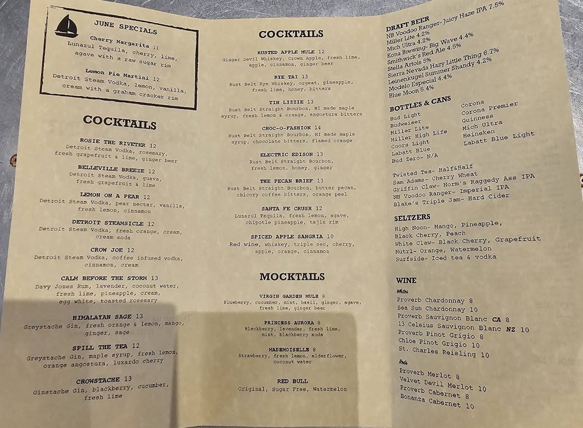 Menu at Rusted Crow on the Lake pub & bar, Belleville
