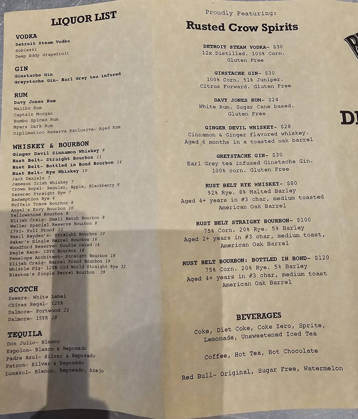 Menu at Rusted Crow on the Lake pub & bar, Belleville