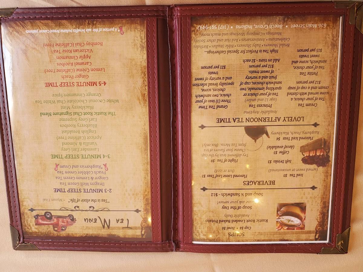 Menu at Rustic Root restaurant, Beech Grove