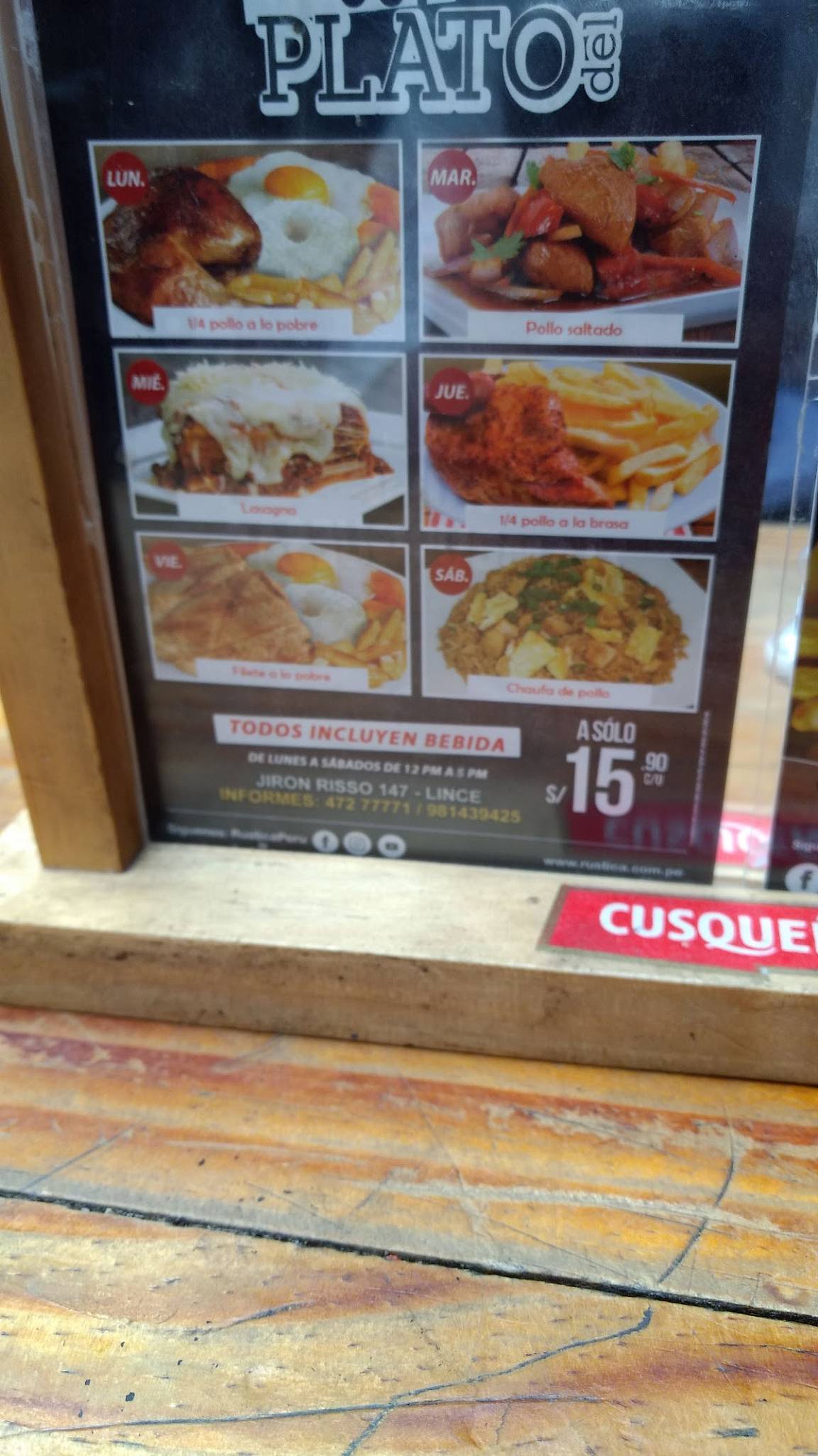 Carta del restaurante Rustica, Lince