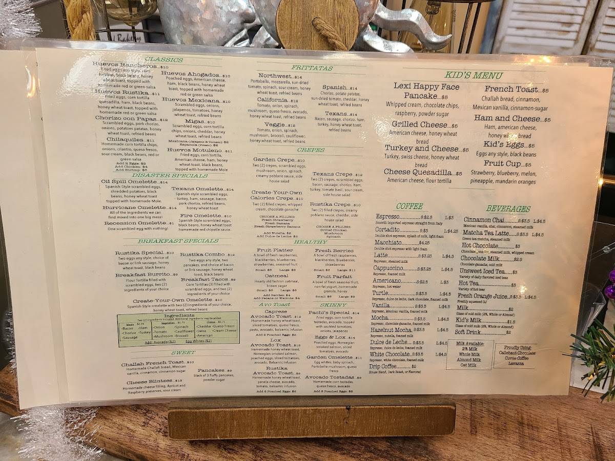 Menu at Rustika Cafe and Bakery: Sugar Land, Sugar Land