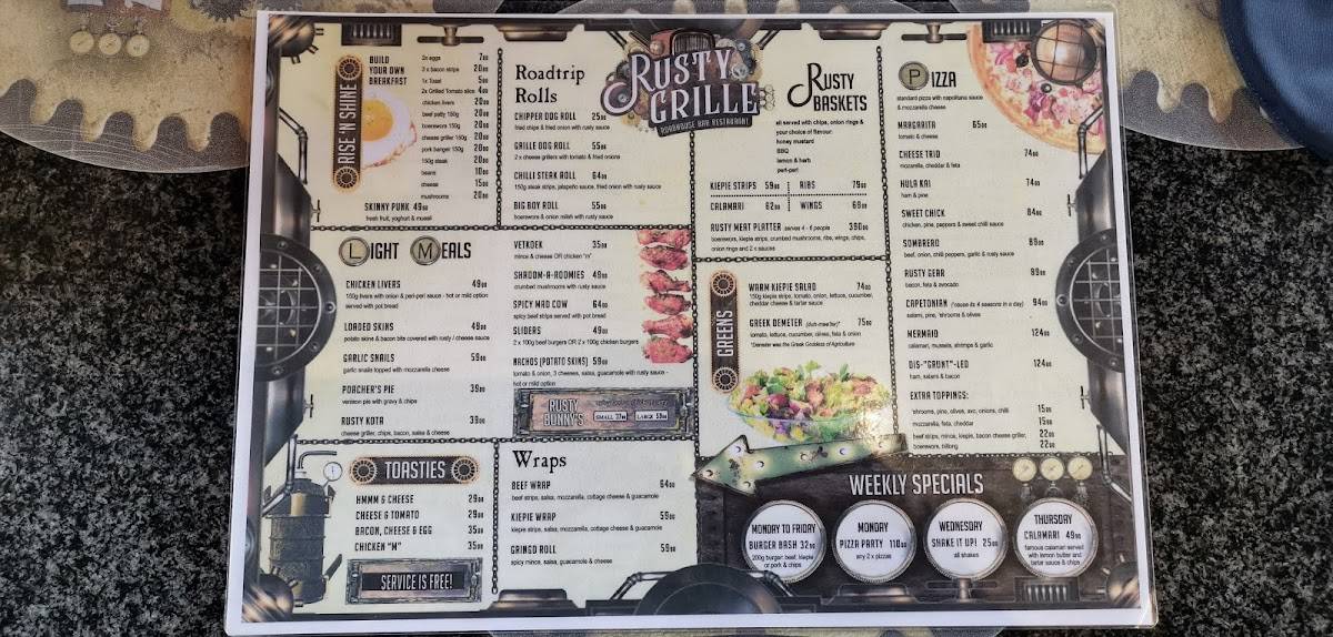 Menu at Rusty Grille restaurant, Bela-Bela