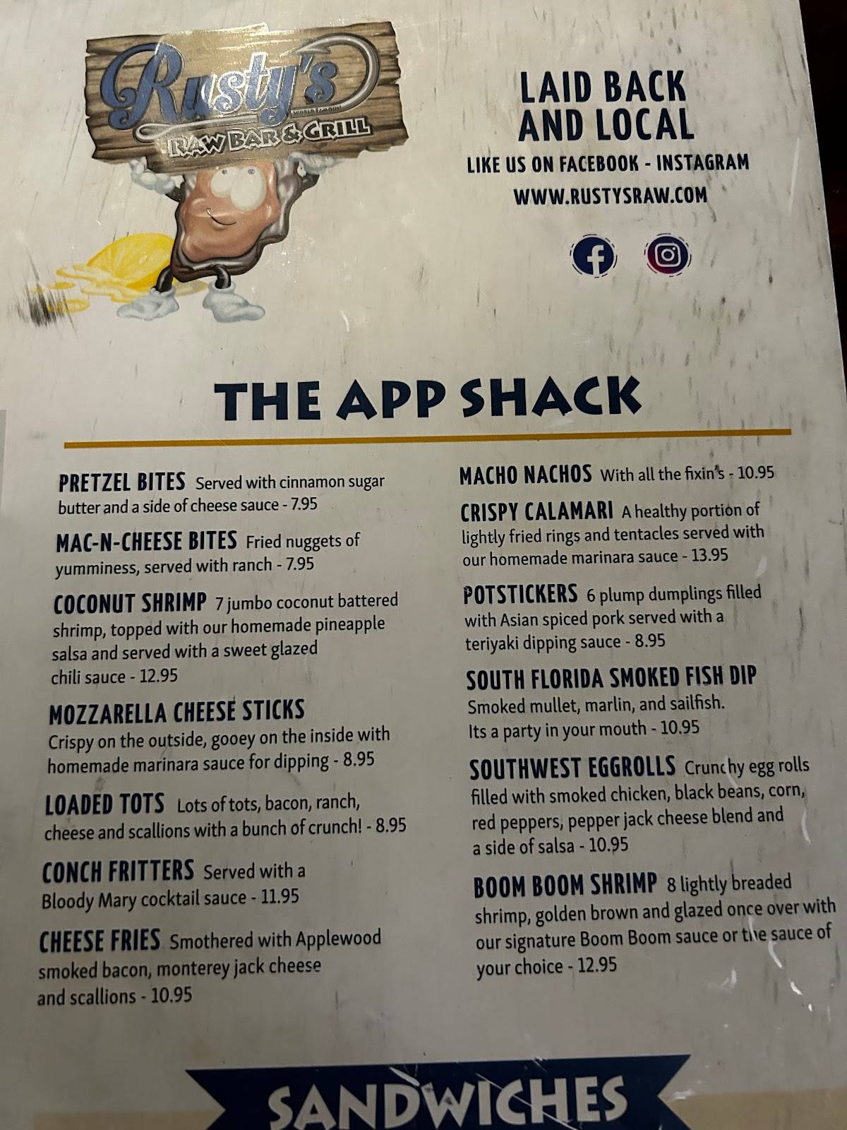Menu at Rusty's Raw Bar & Grill, Fort Myers, Marketplace Rd