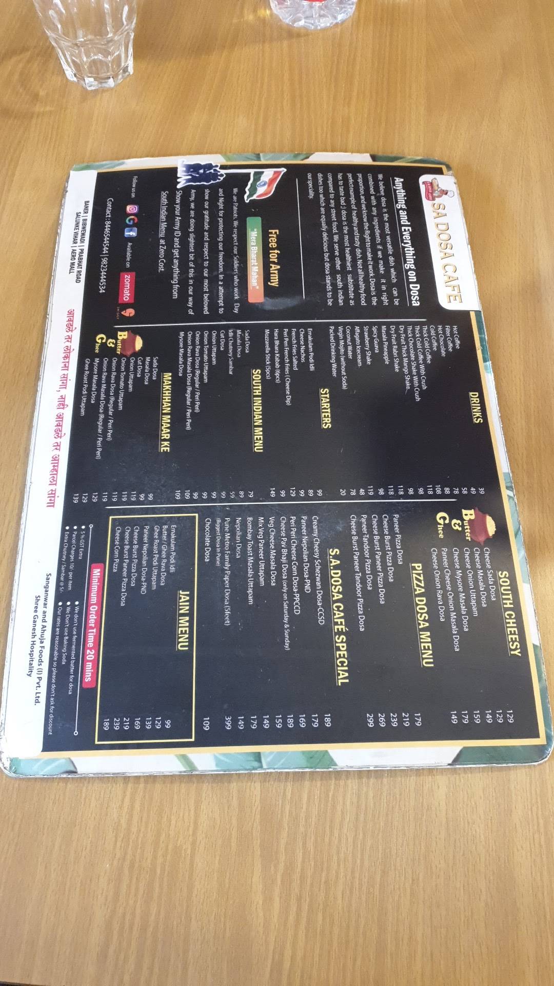 Menu at SA DOSA CAFE, Pune, Shop no