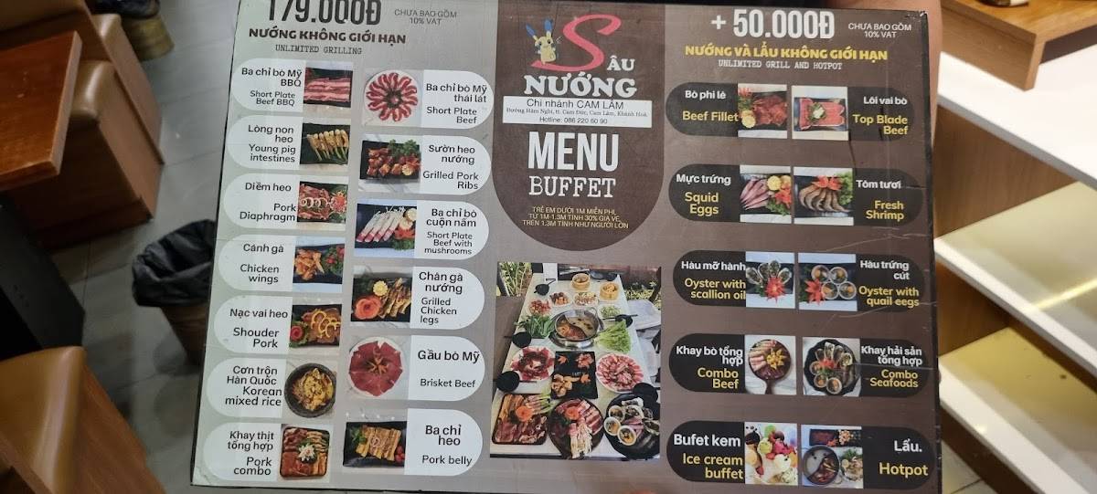 Menu at SÂU NƯỚNG CAM LÂM - BBQ and Hot pot Buffet - 구이 뷔페와 무연탕, Nha Trang