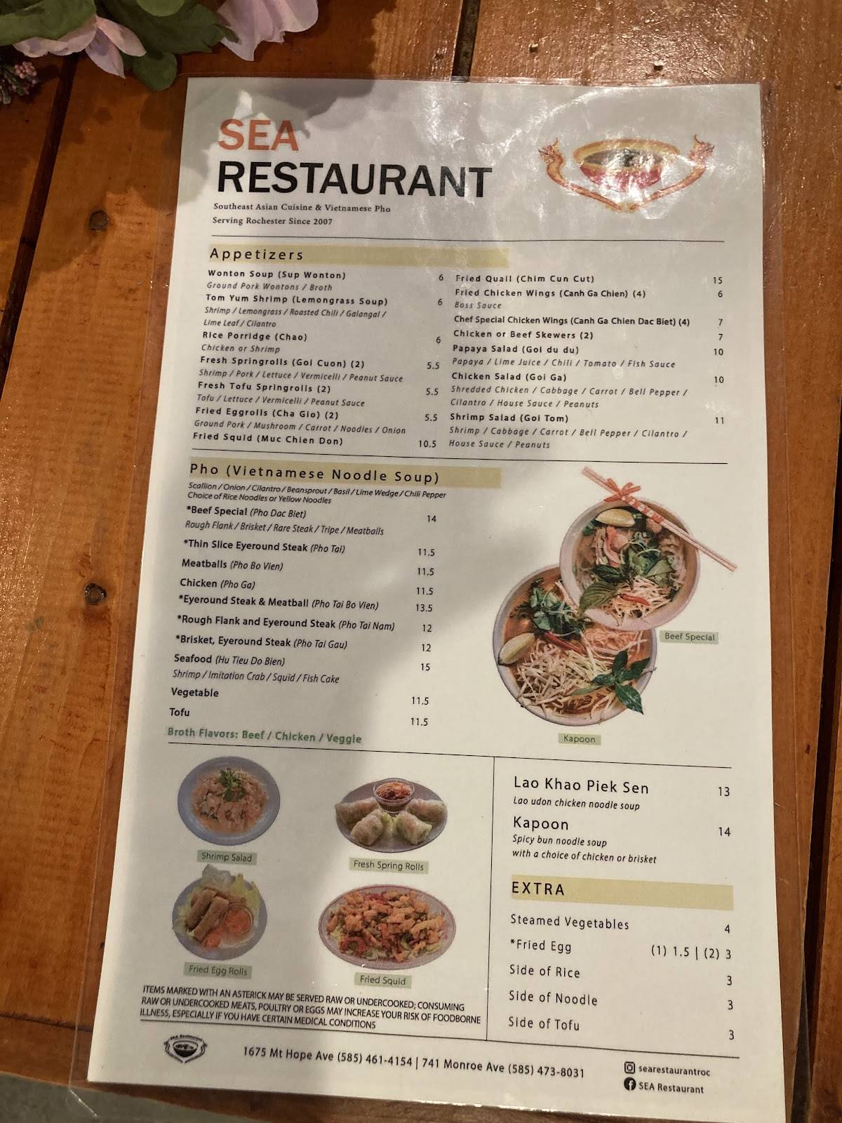Menu at SEA Restaurant, Rochester, Mt Hope Ave